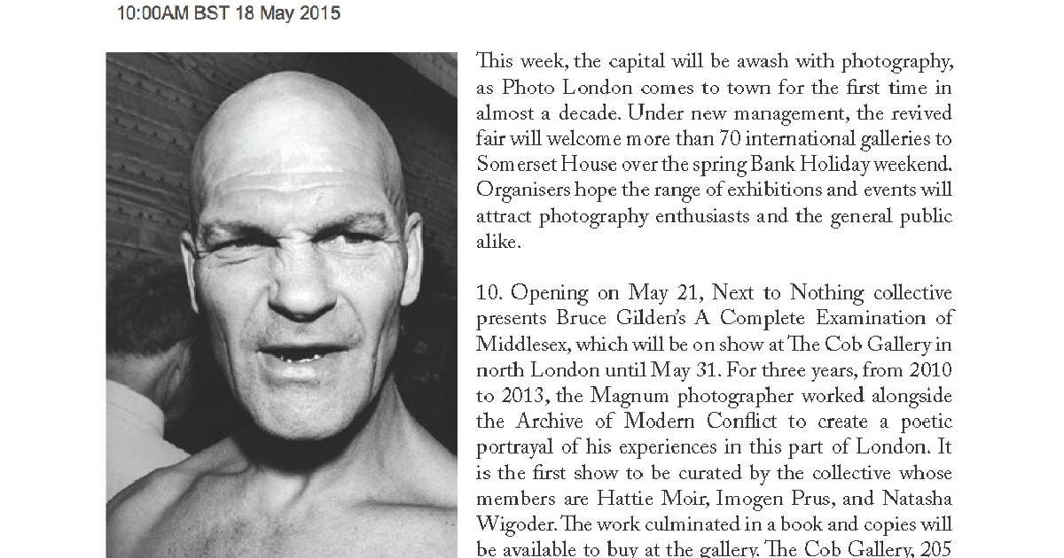 A Complete Examination of Middlesex | 22 - 31 May 2015 | Cob Gallery